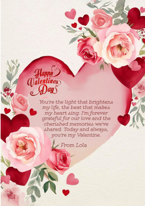 White Floral Happy Valentine Wishes A5 Template | PosterMyWall