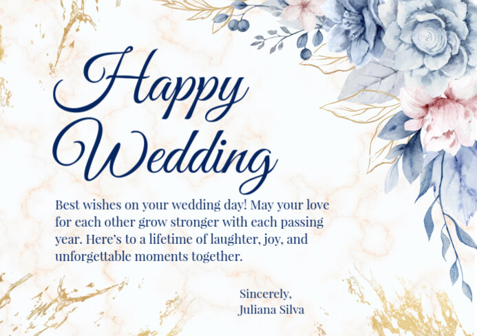 White Floral Happy Wedding Greeting Card A4 Template | PosterMyWall