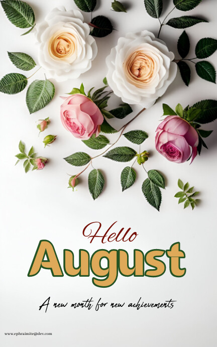 White Floral Hello August Kindle/book Covers Template | PosterMyWall
