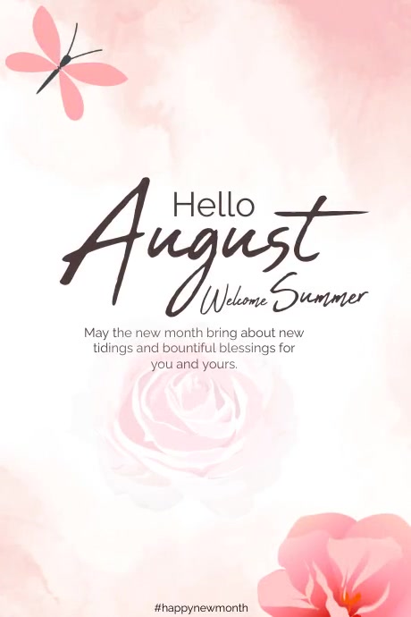 Modèle White Floral Hello August Poster | PosterMyWall