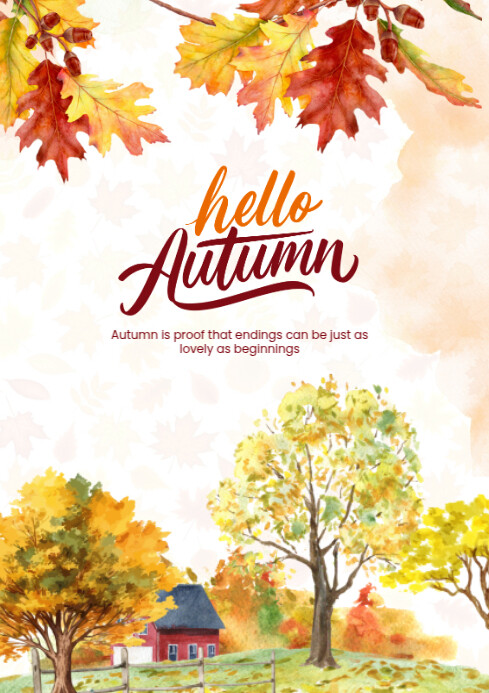 White Floral Hello Autumn A4 Template | PosterMyWall