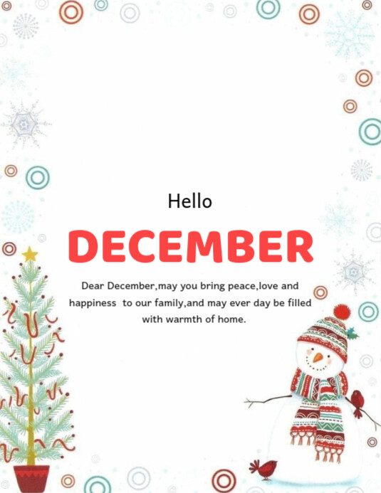 White Floral Hello December Flyer (us Letter) Template | PosterMyWall