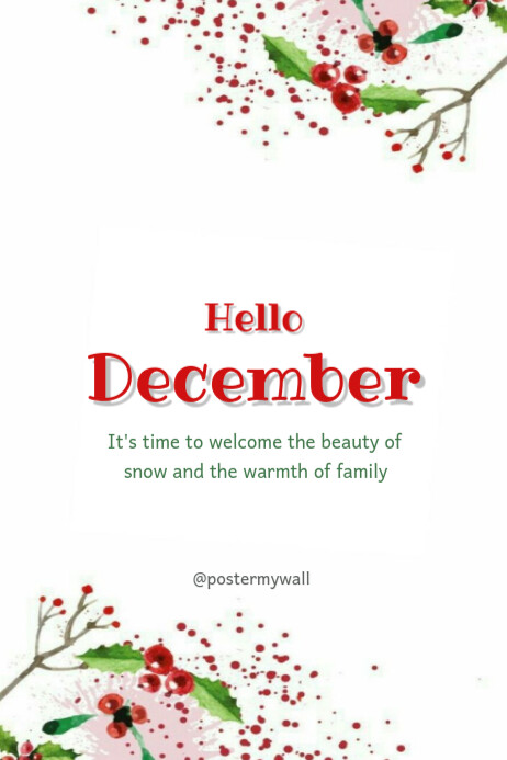 White Floral Hello December Poster Modelo | PosterMyWall