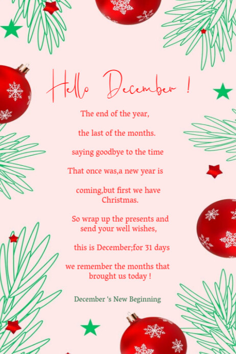 Copy of White Floral Hello December Poster | PosterMyWall