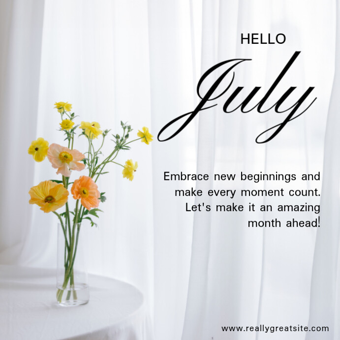 White Floral Hello July Instagram Post Template | PosterMyWall