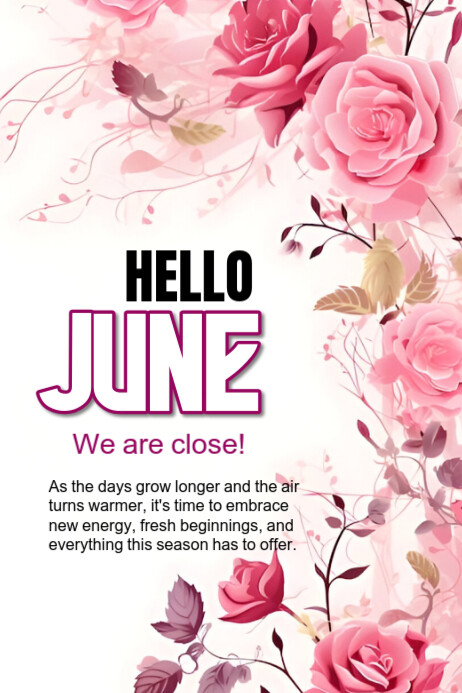 White Floral Hello June Poster Template | PosterMyWall