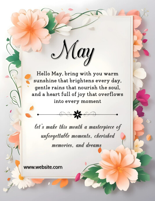White Floral Hello May Flyer (us Letter) Template | PosterMyWall