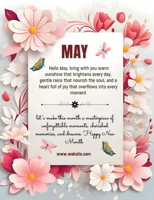 Copy of White Floral Hello May Greeting Flyer (us Letter) | PosterMyWall