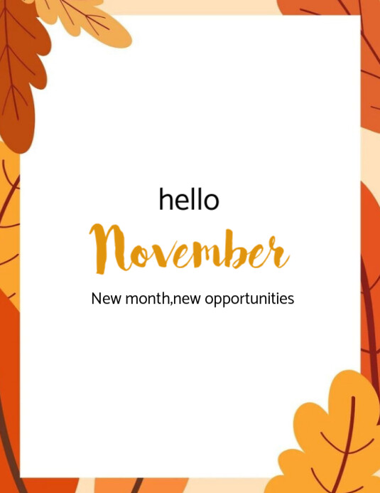 White Floral Hello November Flyer (us Letter) Template | PosterMyWall