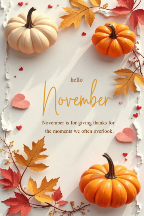 Plantilla de White Floral Hello November Poster | PosterMyWall