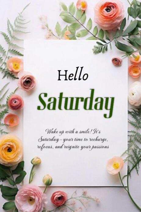 White Floral Hello Saturday Poster Template | PosterMyWall