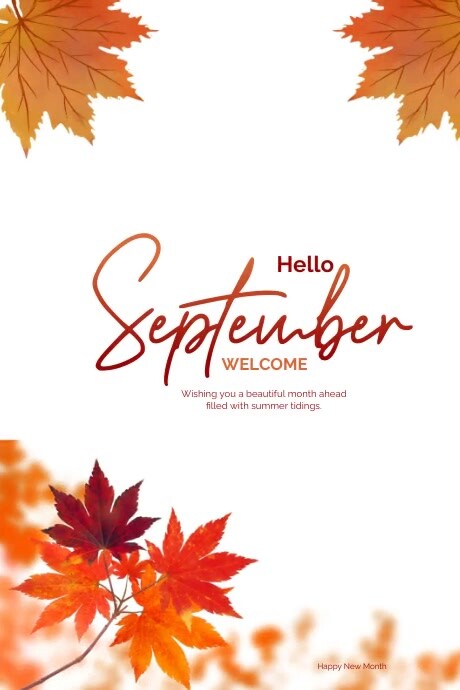 Modèle White Floral Hello September Poster | PosterMyWall