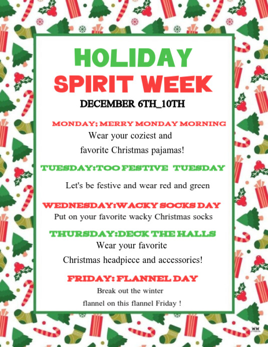 Copy of White Floral Holiday Spirit Week Flyer (us Letter) | PosterMyWall