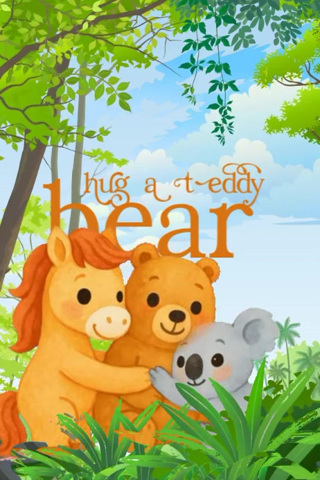 White Floral Hug A Teddy Bear Poster Template | PosterMyWall