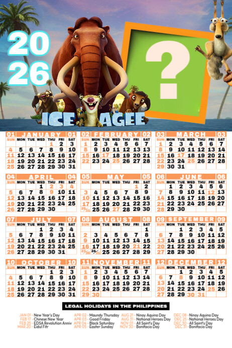 White Floral Ice Age Calendar Poster Template | PosterMyWall