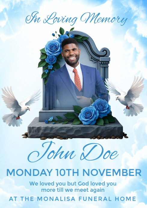 White Floral In Loving Memory Flyer A3 Template | PosterMyWall