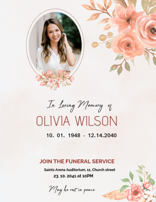Copy of White Floral In Loving Memory Of/funeral Service Flyer (us Letter) | PosterMyWall