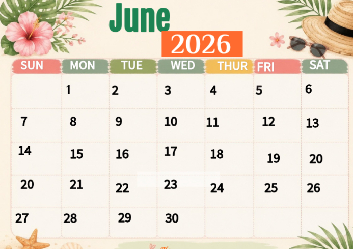 White June 2026 Calendar A3 Template | PosterMyWall