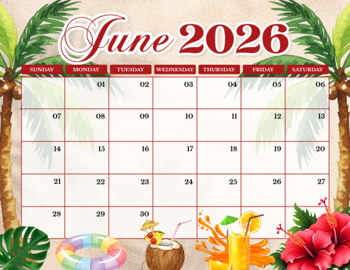 White Floral June 2026 Calendar Flyer Template | PosterMyWall