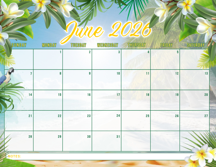 White June 2026 Calendar Flyers Template | PosterMyWall