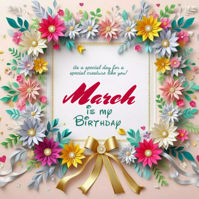 White Floral March Birthdays Instagram Post Template | PosterMyWall