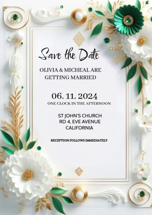 White Floral Maximalist Wedding Invitation A4 Template | PosterMyWall