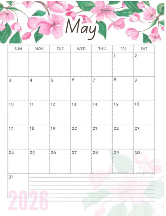 White floral may monthly calendar flyer Template | PosterMyWall