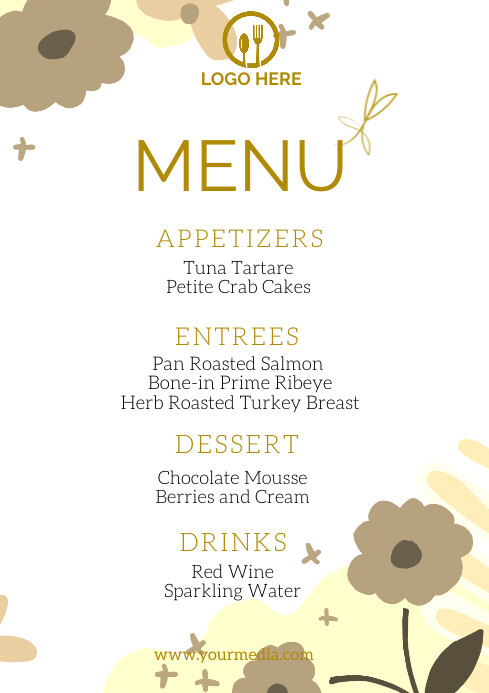 White Floral Menus A2 Template | PosterMyWall