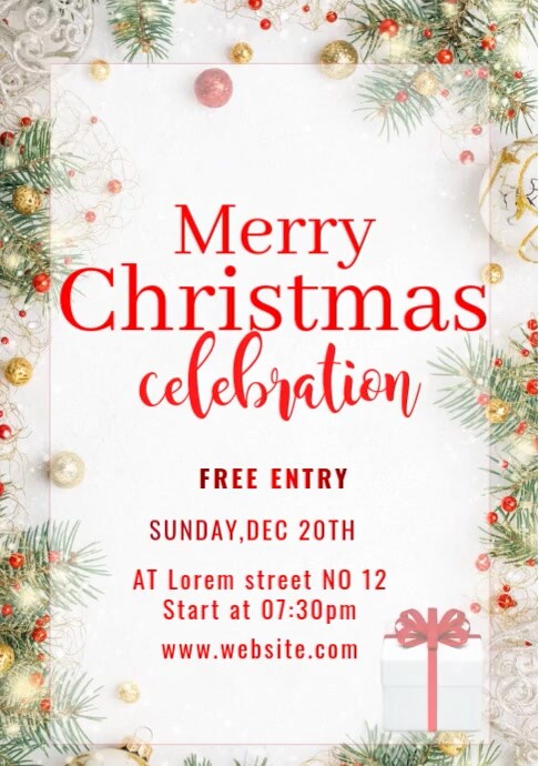 White Floral Merry Christmas A4 Template | PosterMyWall