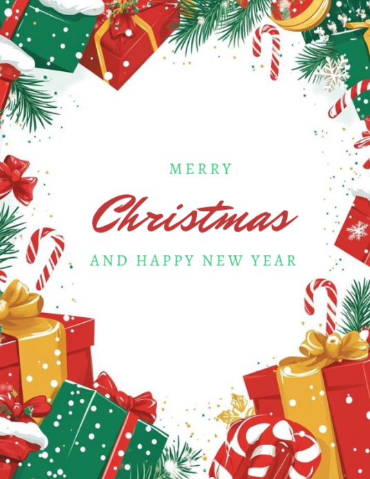 White Floral Merry Christmas And Happy New Year Flyer (us Letter ...