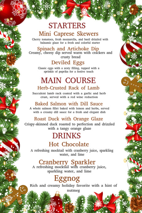 White Floral Merry Christmas Menu Poster เทมเพลต | PosterMyWall