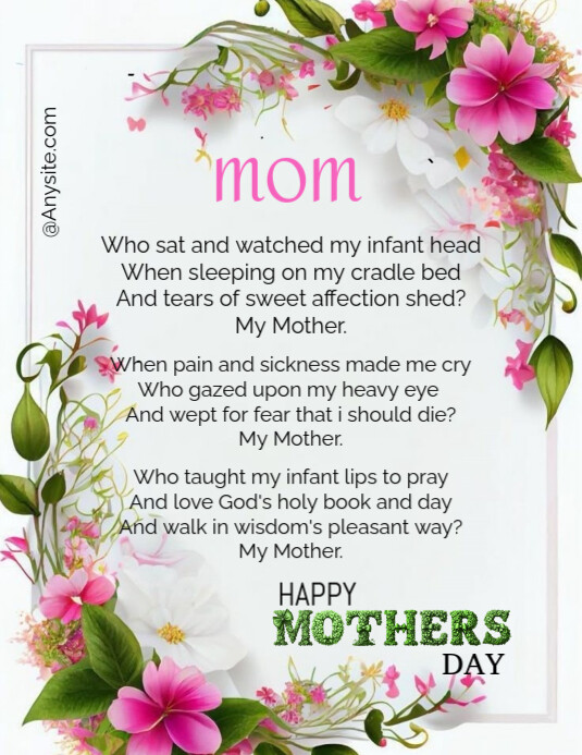Plantilla de White Floral Mother's Day Poem Flyer (us Letter ...