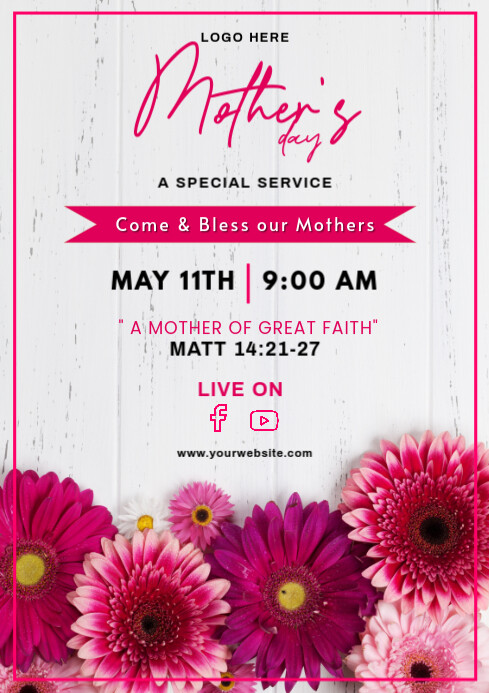 White Floral Mother's Day Service A4 Template | PosterMyWall