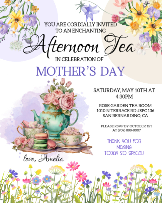 Mother's Day Afternoon Tea Invitation Template | PosterMyWall