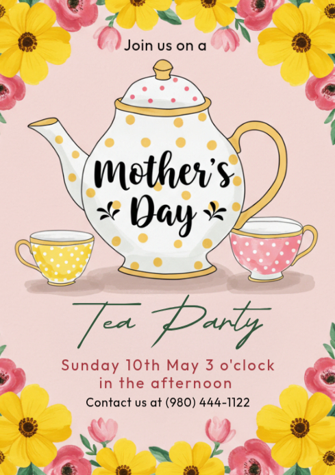 White Mother's Day Tea Party A4 Template | PosterMyWall