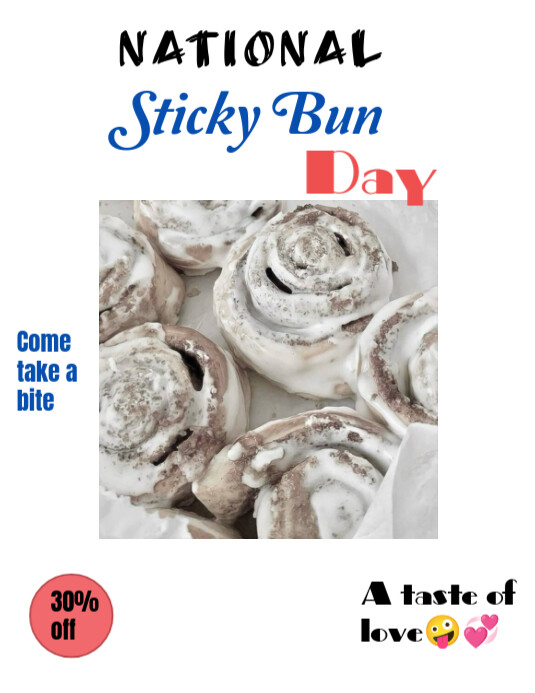 Plantilla de White Floral National Sticky Bun Day Flyer (us Letter ...