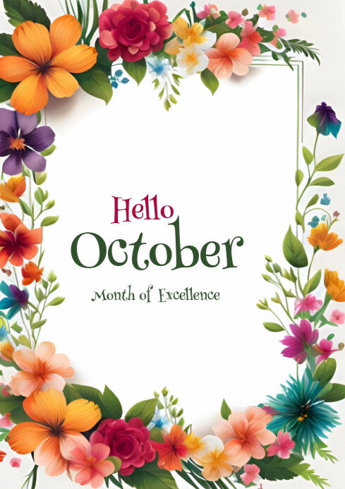 White Floral October A4 Template | PosterMyWall