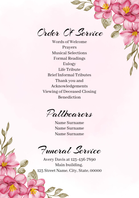 Copy of White Floral Order Of Service Template A5 | PosterMyWall