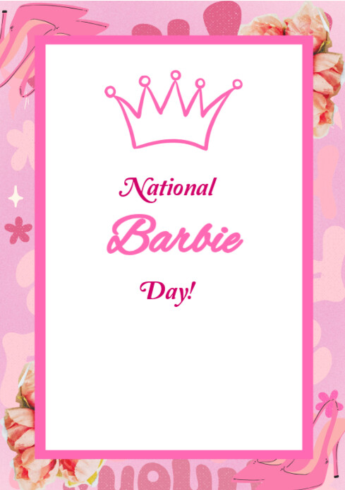 Szablon White Floral Pink National Barbie Day A4 | PosterMyWall