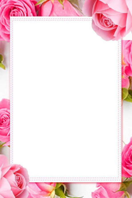 White Floral Pink Rose Border Frame Template Poster | PosterMyWall