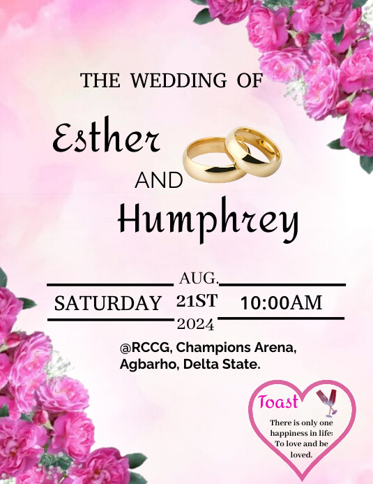 White Floral Pink Wedding Invitation Flyer ( Template | PosterMyWall