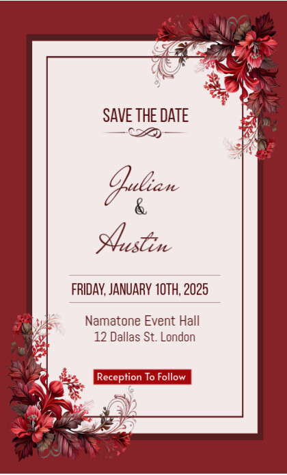 Copy of White Floral Red And White Wedding Invitation Card Us Legal ...