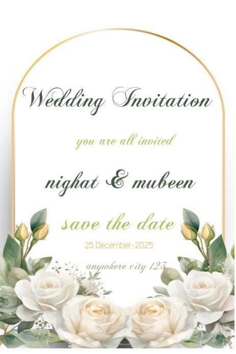 White Floral Round Shape Wedding Invitation 2025 Poster Template ...