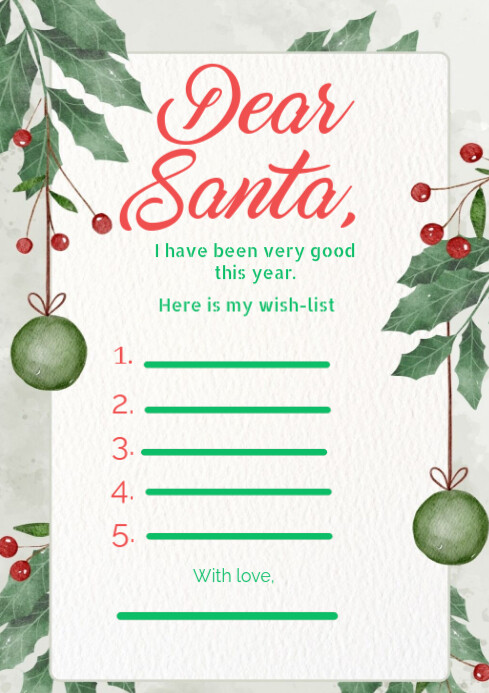 White Floral Santa Letters A4 Template | PosterMyWall