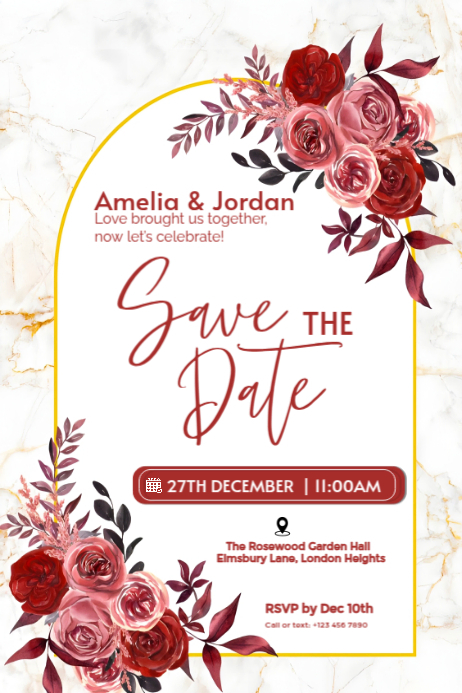 White Floral Save The Date Poster Template | PosterMyWall