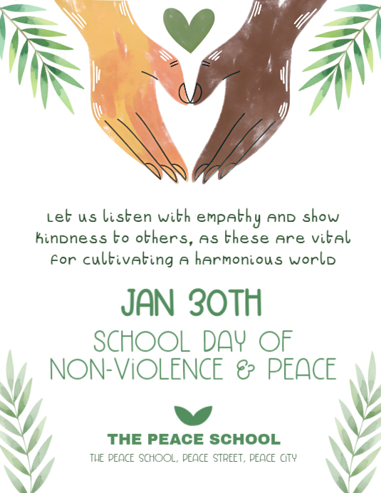 Plantilla de White Floral School Day Of Non-violence And Peace Flyer ...