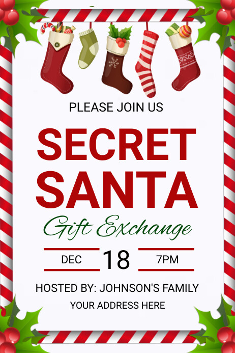 White Floral Secret Santa Flyer Template Pos | PosterMyWall