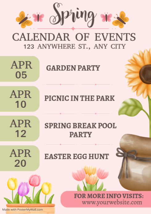 Copy of White Floral Spring Calendar Of Events A4 | PosterMyWall