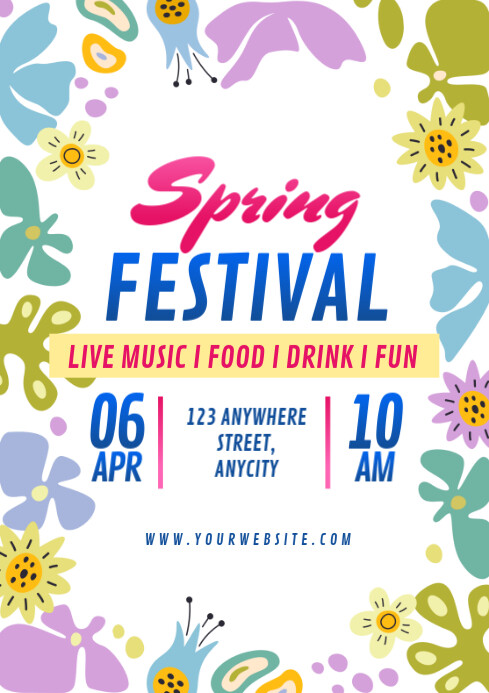White Floral Spring Festival A2 Template | PosterMyWall