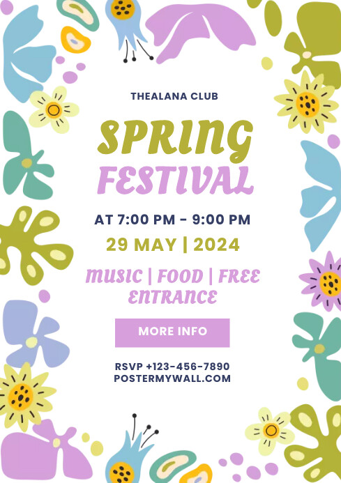 White Floral Spring Festival A4 Template | PosterMyWall